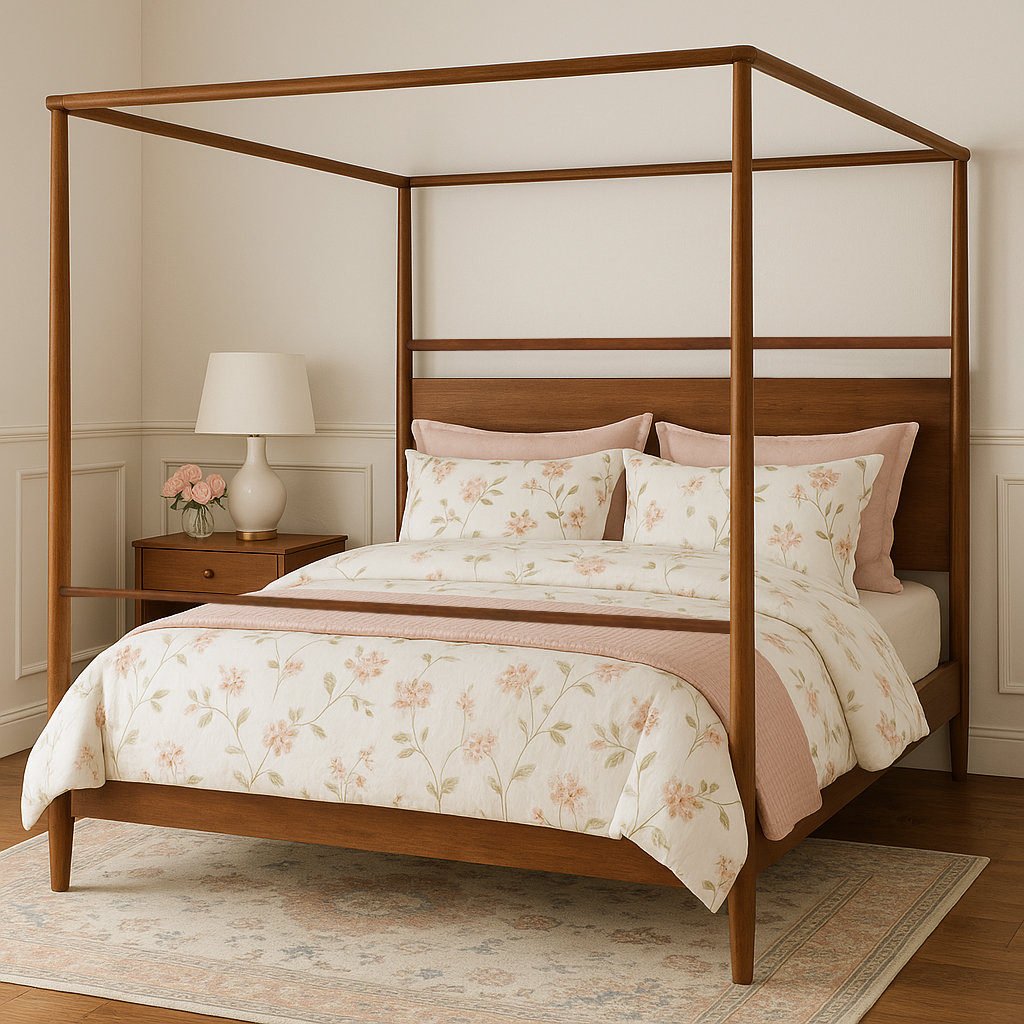 Millwood Pines Emiyah Solid Wood Canopy Bed Frame Four Poster Bed, No Springs Required, Walnut ...